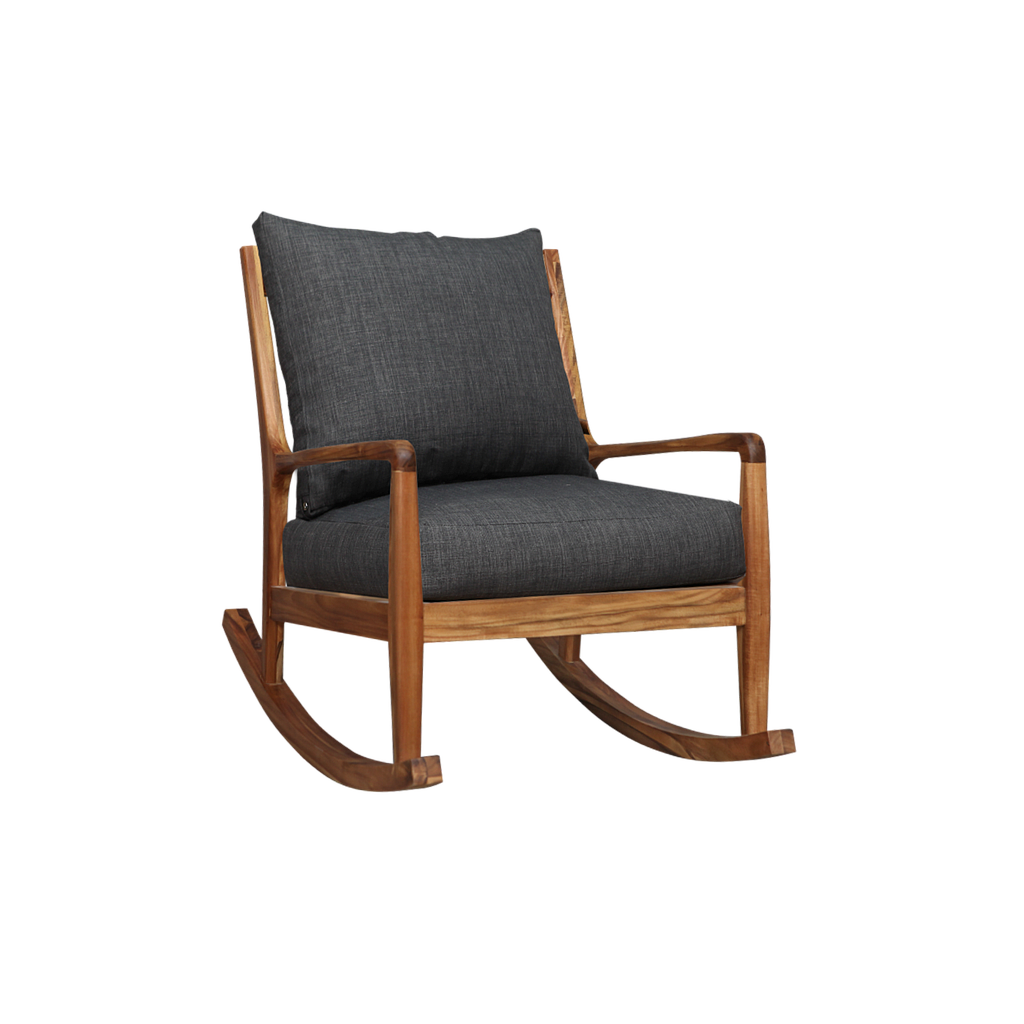VOLTUMNA - Rocking chair - Natural acacia and Dark grey cushions ...