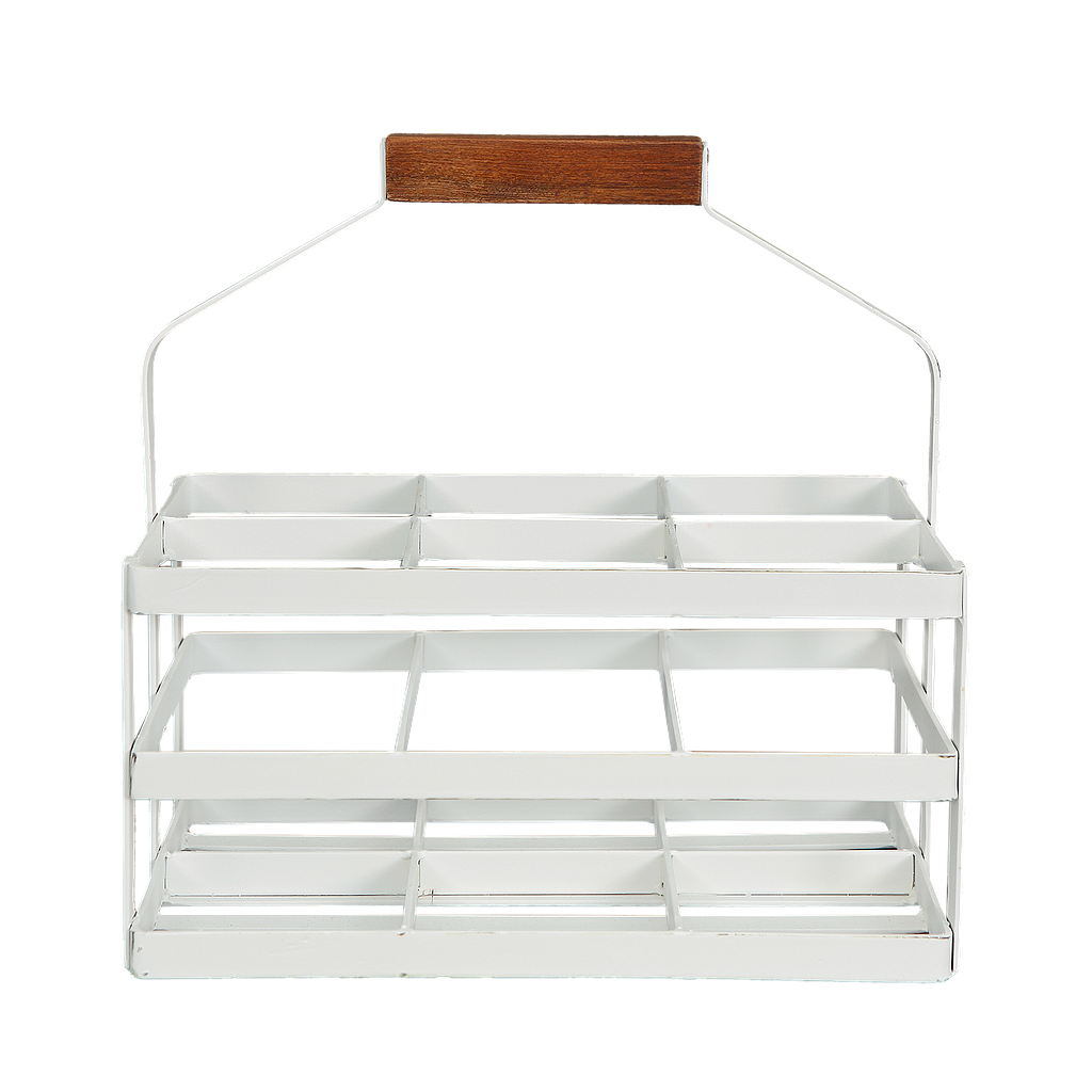 JUNEAU - 6-bottles rack H30 - Patina white with wooden handle ...