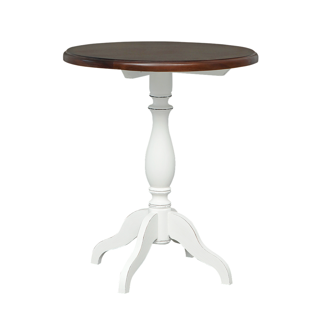 ANCILLA - Side table Diam.50 x H60 - Brocante white and Walnut ...