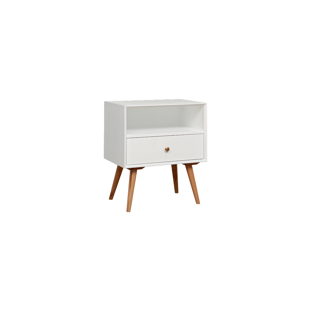 NESSIE - Bedside table H60 - White and natural beech | Furniture ...